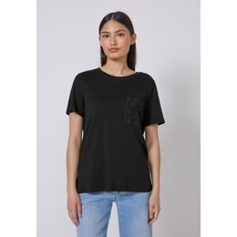T-Shirt STREET ONE STUDIO, Damen, Gr. 34, schwarz, Web, 50% Modal, 50% Baumwolle, unifarben, gerade normal, Rundhals, B&uuml;ndchen, Shirts T-Shirt, im soften Baumwoll-Mix