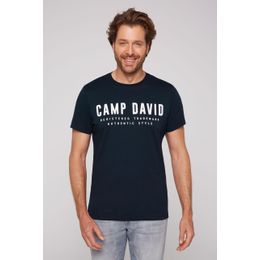 Rundhalsshirt CAMP DAVID, Herren, Gr. L, blau, Single Jersey, Material: 100% Baumwolle, bedruckt, regular fit normal, Rundhals, eingesetzt gerader Abschluss, Shirts Rundhalsshirt, aus Baumwolle