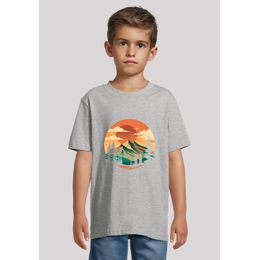 T-Shirt F4NT4STIC "Sonnenuntergang Berglandschaft", M&auml;dchen, Gr. 134/140, grau (erdgrau), Obermaterial: 100% Baumwolle, regular fit, Rundhals, ohne B&uuml;ndchen, Shirts T-Shirt, Premium Qualit&auml;t