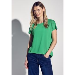 T-Shirt Street One, Damen, Gr. 36, gr&uuml;n (tendril gr&uuml;n), Stoff, 96% Viskose, 4% Elasthan, unifarben, gerade lang, U-Boot-Ausschnitt, B&uuml;ndchen, Shirts T-Shirt, mit U-Boot-Ausschnitt