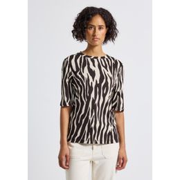 T-Shirt Street One, Damen, Gr. 34, braun (deep roast braun), Web, 50% Baumwolle, 50% Modal, animal-print, normal normal, Rundhals, abgesteppt, Shirts T-Shirt, im soften Baumwoll-Mix