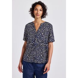 Kurzarmbluse Street One, Damen, Gr. 36, blau (tiefblau), Stoff, 100% Viskose, gemustert, klassisch normal, Rundhals, B&uuml;ndchen, Blusen, mit grafischem Muster