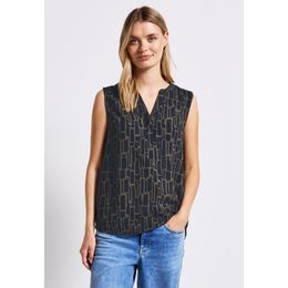Blusentop Street One, Damen, Gr. 34, blau (deepwater blau), Stoff, 100% Viskose, gemustert, normal normal, Rundhals, abgesteppt, Blusen Blusentop, aus softer Viskose