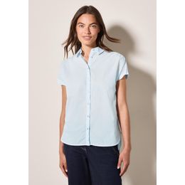Kurzarmbluse Cecil, Damen, Gr. L (42), blau (pastel blau), Web, 100% Baumwolle, gestreift, klassisch normal, V-Ausschnitt, B&uuml;ndchen, Blusen, aus reiner Baumwolle