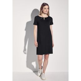 Jerseykleid Street One, Damen, Gr. 38, EURO-Größen, schwarz, Jersey, 95% Viskose, 5% Elasthan, unifarben, gerade knielang, Rundhals, Bündchen, Kleider, knielang