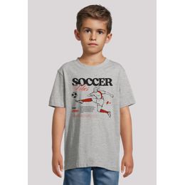 T-Shirt F4NT4STIC "Soccer Vibes Sport Fan", M&auml;dchen, Gr. 122/128, grau (erdgrau), Obermaterial: 100% Baumwolle, regular fit, Rundhals, ohne B&uuml;ndchen, Shirts T-Shirt, Premium Qualit&auml;t