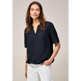 Kurzarmbluse Cecil, Damen, Gr. XXL (46), blau (universal blau), Stoff, 100% Viskose, unifarben, normal normal, Rundhals, B&uuml;ndchen, Blusen, mit Elastiksaum