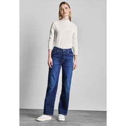 Langarmshirt Street One, Damen, Gr. 42, wei&szlig; (lucid wei&szlig;), Web, 95% Baumwolle, 5% Elasthan, unifarben, gerade normal, hoch geschlossener Ausschnitt, B&uuml;ndchen, Shirts Langarmshirt, mit Turtleneck