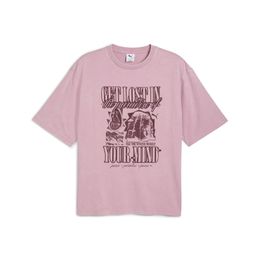 T-Shirt Puma "Graphic Paradise Mindset Washed Boxy T-Shirt Herren", Damen, Gr. L, rosa (poised pink), Obermaterial: 100% Baumwolle; Rippe: 29% Polyester, 71% Baumwolle, bedruckt, Rundhals, Shirts T-Shirt