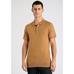 Poloshirt LINDBERGH "LINDBERGH Poloshirt", Herren, Gr. XL, braun (camel mel), Obermaterial: 80% Viskose, 20% Nylon, schmal, V-Ausschnitt, Shirts