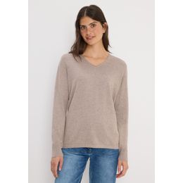 Strickpullover Cecil, Damen, Gr. XL (44), braun (toffee cream melange), Web, 60% Baumwolle, 40% Viskose, unifarben, normal normal, V-Ausschnitt, Rippbündchen, Pullover, im soften Baumwoll-Mix