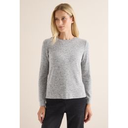 Langarmshirt Cecil, Damen, Gr. L (42), grau (flint grau melange), Stoff, 67% Viskose, 28% Polyester, 5% Elasthan, meliert, normal normal, Rundhals, Bündchen, Shirts, mit Rundhalsausschnitt
