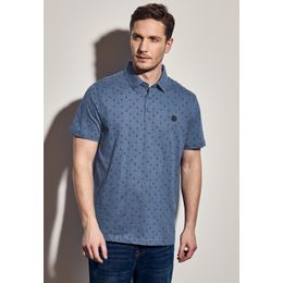Poloshirt Street One MEN, Herren, Gr. L (42), blau (ocean blau), Web, 100% Baumwolle, gemustert, comfort fit normal, hoch geschlossener Ausschnitt, B&uuml;ndchen, Shirts, aus reiner Baumwolle