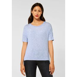 T-Shirt Street One, Damen, Gr. 42, blau (cozy blau melange), Stoff, 95% Viskose, 5% Elasthan, unifarben, Basic, normal h&uuml;ftlang, Rundhals, B&uuml;ndchen, Shirts T-Shirt, in Unifarbe