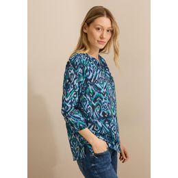 Shirtbluse Cecil, Damen, Gr. L (42), blau (universal blau), Web, 100% Baumwolle, bedruckt, normal normal, Rundhals, Bündchen, Blusen, mit 3/4 Ärmeln