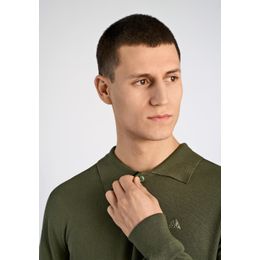 Poloshirt LINDBERGH "LINDBERGH Strickpullover", Herren, Gr. L, grün (army), Obermaterial: 80% Viskose, 20% Nylon, schmal, V-Ausschnitt, Shirts