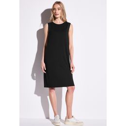 Shirtkleid Street One, Damen, Gr. 38, EURO-Größen, schwarz, Stoff, 95% Viskose, 5% Elasthan, unifarben, normal knieumspielend, Rundhals, abgesteppt, Kleider Shirtkleid, aus Viskose