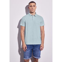 Poloshirt Street One MEN, Herren, Gr. L (42), blau (lagoon blau), Web, 100% Baumwolle, unifarben, comfort fit normal, hoch geschlossener Ausschnitt, Bündchen, Shirts, aus reiner Baumwolle