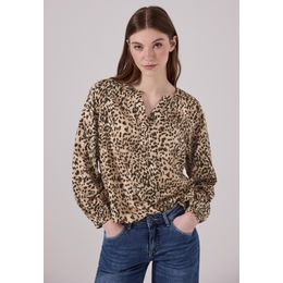 Langarmbluse STREET ONE STUDIO, Damen, Gr. 36, braun (creamy braun), Stoff, 100% Viskose, bedruckt, gerade normal, Rundhals, B&uuml;ndchen, Blusen, mit dekorativer Knopfleiste