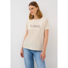 T-Shirt Cecil, Damen, Gr. L (42), beige (light beige), Web, 50% Baumwolle, 50% Modal, bedruckt, normal normal, U-Boot-Ausschnitt, abgesteppt, Shirts T-Shirt, im soften Baumwoll-Mix