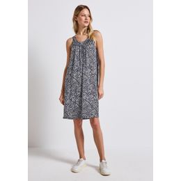 Neckholderkleid Street One, Damen, Gr. 44, EURO-Größen, blau (tiefblau), Stoff, 95% Viskose, 5% Elasthan, bedruckt, normal knieumspielend, Rundhals, abgesteppt, Kleider, mit grafischem Muster