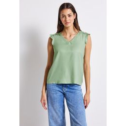 Spitzentop Street One, Damen, Gr. 34, gr&uuml;n (soft jade gr&uuml;n), Stoff, Vorderseite: 100% Viskose; R&uuml;ckseite: 95% Viskose, 5% Elasthan, unifarben, normal normal, V-Ausschnitt, R&uuml;schen, Tops Spitzentop, aus elastischem Materialmix