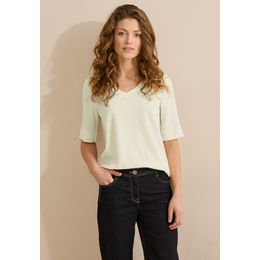 Kurzarmbluse Cecil, Damen, Gr. L (42), wei&szlig; (vanillewei&szlig;), Stoff, 55% Polyester, 44% Viskose, 1% Elasthan, unifarben, gerade normal, V-Ausschnitt, B&uuml;ndchen, Blusen, mit V-Ausschnitt