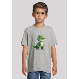 T-Shirt F4NT4STIC "S&uuml;&szlig;er gr&uuml;ner Dino", M&auml;dchen, Gr. 122/128, grau (erdgrau), Obermaterial: 100% Baumwolle, regular fit, Rundhals, ohne B&uuml;ndchen, Shirts T-Shirt, Premium Qualit&auml;t