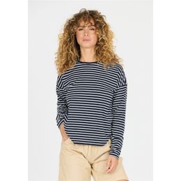 Outdoorbluse CRUZ "Bellbird", Damen, Gr. 42, blau (dunkelblau), 95% Baumwolle, 5% Elasthan, gestreift, Rundhals, Blusen, im stilvollen Drop-Shoulder-Look