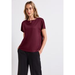 T-Shirt Street One, Damen, Gr. 34, rot (schwarz cherry rot), Jersey, 95% Viskose, 5% Elasthan, unifarben, normal normal, U-Boot-Ausschnitt, abgesteppt, Shirts T-Shirt, mit Materialmix