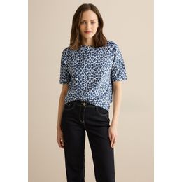 Print-Shirt Cecil, Damen, Gr. L (42), weiß (vanilleweiß), Web, 48% Baumwolle, 48% Modal, 4% Elasthan, bedruckt, gerade normal, Rundhals, Bündchen, Shirts, mit Minimal Muster