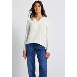 Langarmshirt Street One, Damen, Gr. 40, wei&szlig; (sanftes wei&szlig;), Stoff, 95% Viskose, 5% Elasthan, unifarben, normal normal, V-Ausschnitt, B&uuml;ndchen, Shirts Langarmshirt, aus strecthigem Viskosematerial
