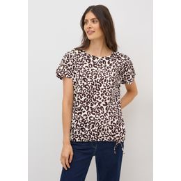 T-Shirt Cecil, Damen, Gr. L (42), rot (mulberry rot), Web, 100% Baumwolle, gemustert, normal normal, U-Boot-Ausschnitt, Umschlagbund, Shirts T-Shirt, mit Raffungen an den Schultern
