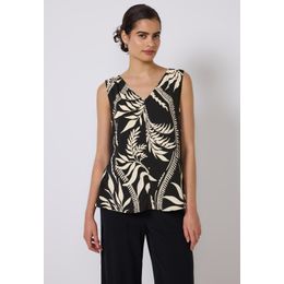 Blusentop STREET ONE STUDIO, Damen, Gr. 42, schwarz, Stoff, 100% Viskose, bedruckt, normal normal, V-Ausschnitt, abgesteppt, Blusen Blusentop, aus softer Viskose