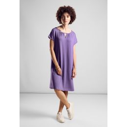 Jerseykleid Street One, Damen, Gr. 36, EURO-Größen, lila (bellflower lila), Jersey, 95% Viskose, 5% Elasthan, unifarben, gerade kniefrei, Rundhals, Bündchen, Kleider, aus Viskose