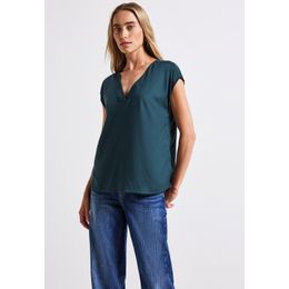 Shirtbluse Street One, Damen, Gr. 44, blau (tide blau), Stoff, 100% Viskose, unifarben, normal normal, V-Ausschnitt, abgesteppt, Blusen, aus softer Viskose