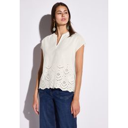 Shirtbluse Street One, Damen, Gr. 40, wei&szlig; (sanftes wei&szlig;), Web, 100% Baumwolle, unifarben, normal normal, Rundhals, abgesteppt, Blusen, aus reiner Baumwolle