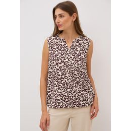 Blusentop Cecil, Damen, Gr. XXL (46), rot (mulberry rot), Stoff, 100% Viskose, bedruckt, klassisch normal, Rundhals, abgesteppt, Blusen Blusentop, mit Elastiksaum