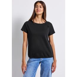 T-Shirt Street One, Damen, Gr. 34, schwarz, Web, 100% Baumwolle, unifarben, normal normal, U-Boot-Ausschnitt, abgesteppt, Shirts T-Shirt, aus reiner Baumwolle
