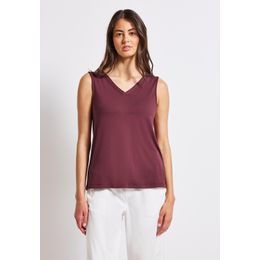 T-Shirt Street One, Damen, Gr. 44, rot (schwarz cherry rot), Stoff, 95% Viskose, 5% Elasthan, unifarben, normal normal, V-Ausschnitt, abgesteppt, Shirts T-Shirt, aus elastischem Materialmix