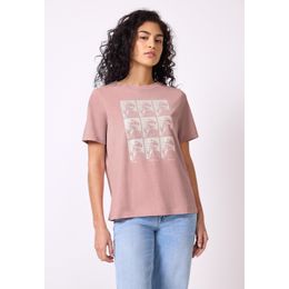 Print-Shirt STREET ONE STUDIO, Damen, Gr. 34, rosa (dessert rose), Web, 100% Baumwolle, bedruckt, regular fit normal, Rundhals, abgesteppt, Shirts, aus reiner Baumwolle