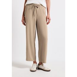 Stoffhose Street One, Damen, Gr. 42, L&auml;nge 26, beige (safari beige), Stoff, 100% Viskose, unifarben, weit lang, Hosen Stoffhose, High Waist