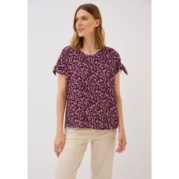 Kurzarmbluse Cecil, Damen, Gr. XL (44), rot (mulberry rot), Stoff, 100% Viskose, gemustert, normal normal, V-Ausschnitt, Umschlagbund, Blusen, aus softer Viskose