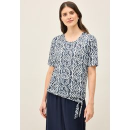 Print-Shirt Cecil, Damen, Gr. M (40), blau (universal blau), Stoff, 65% Polyester, 35% Viskose, bedruckt, normal normal, V-Ausschnitt, abgesteppt, Shirts, mit Gummizug im Bund