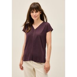 T-Shirt Cecil, Damen, Gr. L (42), rot (mulberry rot), Web, 50% Baumwolle, 50% Modal, unifarben, normal normal, V-Ausschnitt, abgesteppt, Shirts T-Shirt, in Unifarbe