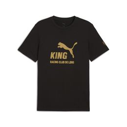 T-Shirt Puma "RC Lens KING Logo T-Shirt Herren", Herren, Gr. S, schwarz (schwarz matte gold beige), Obermaterial: 100% Baumwolle; Rippe: 29% Polyester, 71% Baumwolle, bedruckt, regular fit, Rundhals, Shirts T-Shirt