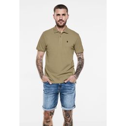 Poloshirt Street One MEN, Herren, Gr. XL (44), beige (beach sand), Web, 100% Baumwolle, unifarben, gerade hüftlang, hoch geschlossener Ausschnitt, Bündchen, Shirts, in Unifarbe