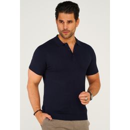 Poloshirt behype "KP-100 Knit Polo", Herren, Gr. XL, blau, 70% Viskose, 30% Nylon, unifarben, normal, ohne Ausschnitt, Shirts, im klassischen Design