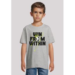 T-Shirt F4NT4STIC "Win From Within Soccer Splash Green", M&auml;dchen, Gr. 110/116, grau (erdgrau), Obermaterial: 100% Baumwolle, regular fit, Rundhals, ohne B&uuml;ndchen, Shirts T-Shirt, Premium Qualit&auml;t