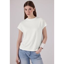 T-Shirt Street One, Damen, Gr. 42, weiß (sanftes weiß), Stoff, 76% Viskose, 20% Modal, 4% Elasthan, unifarben, gerade normal, hoch geschlossener Ausschnitt, Bündchen, Shirts, mit Turtleneck